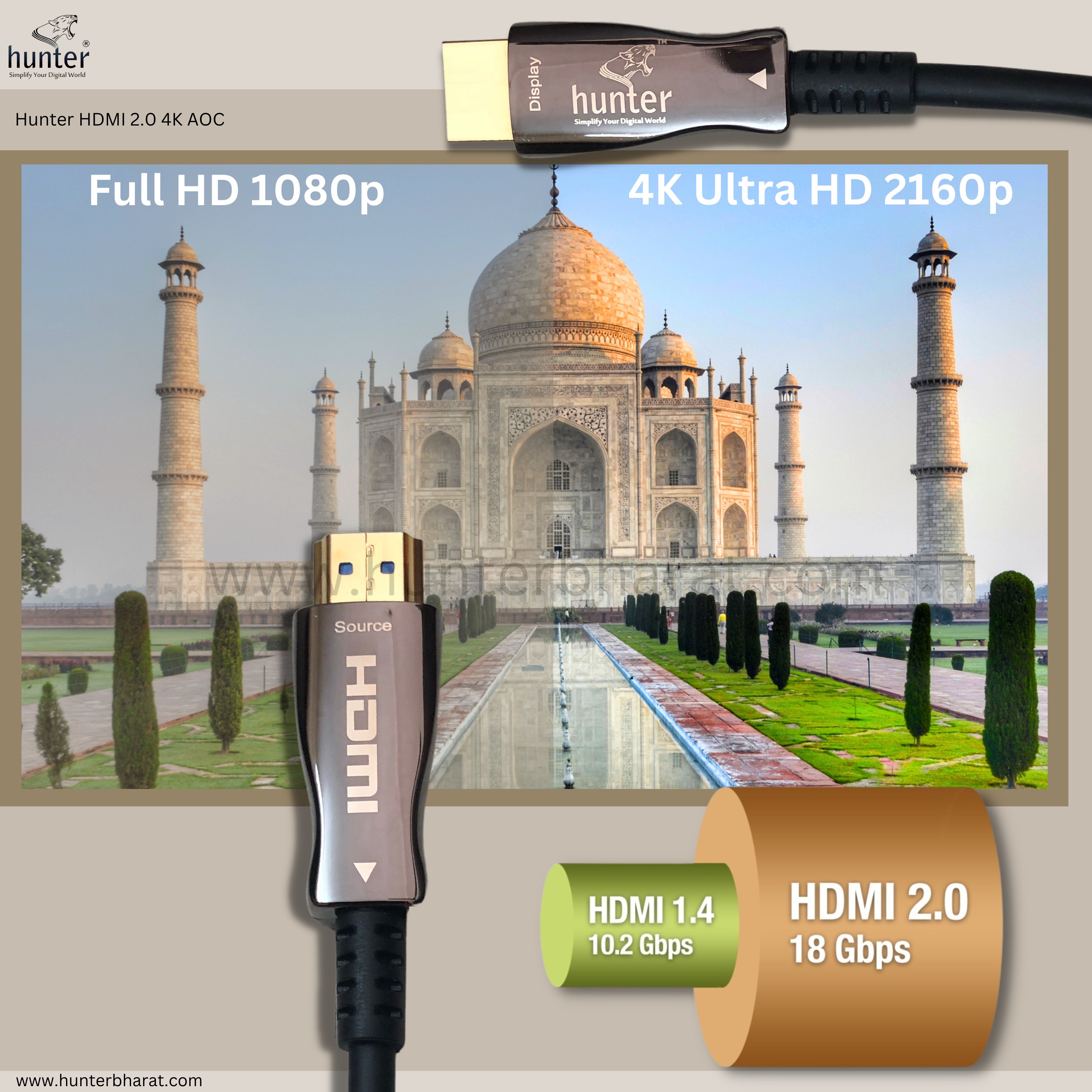 Hunter 4K HDMI 2.0 active optical cable, AOC 30M-9053