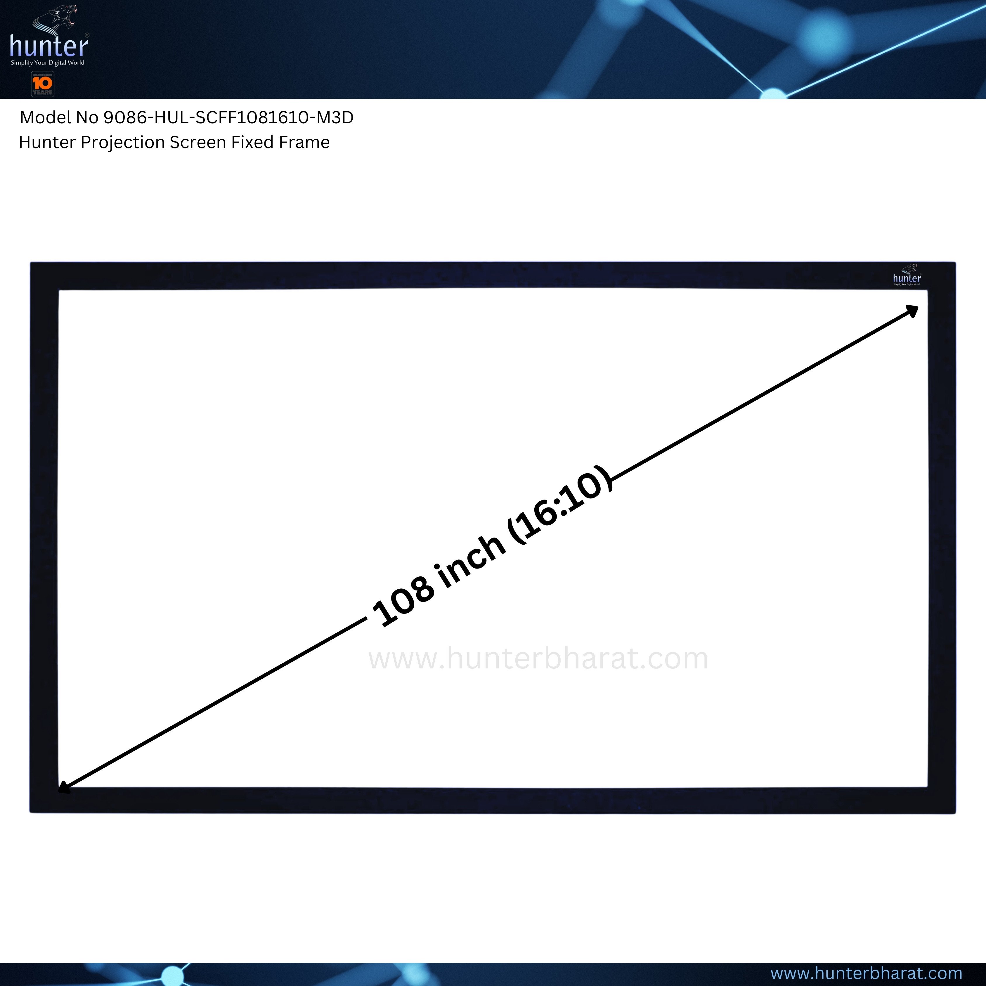 Hunter Projection Screen Fixed Frame 108" diagonal 16:10