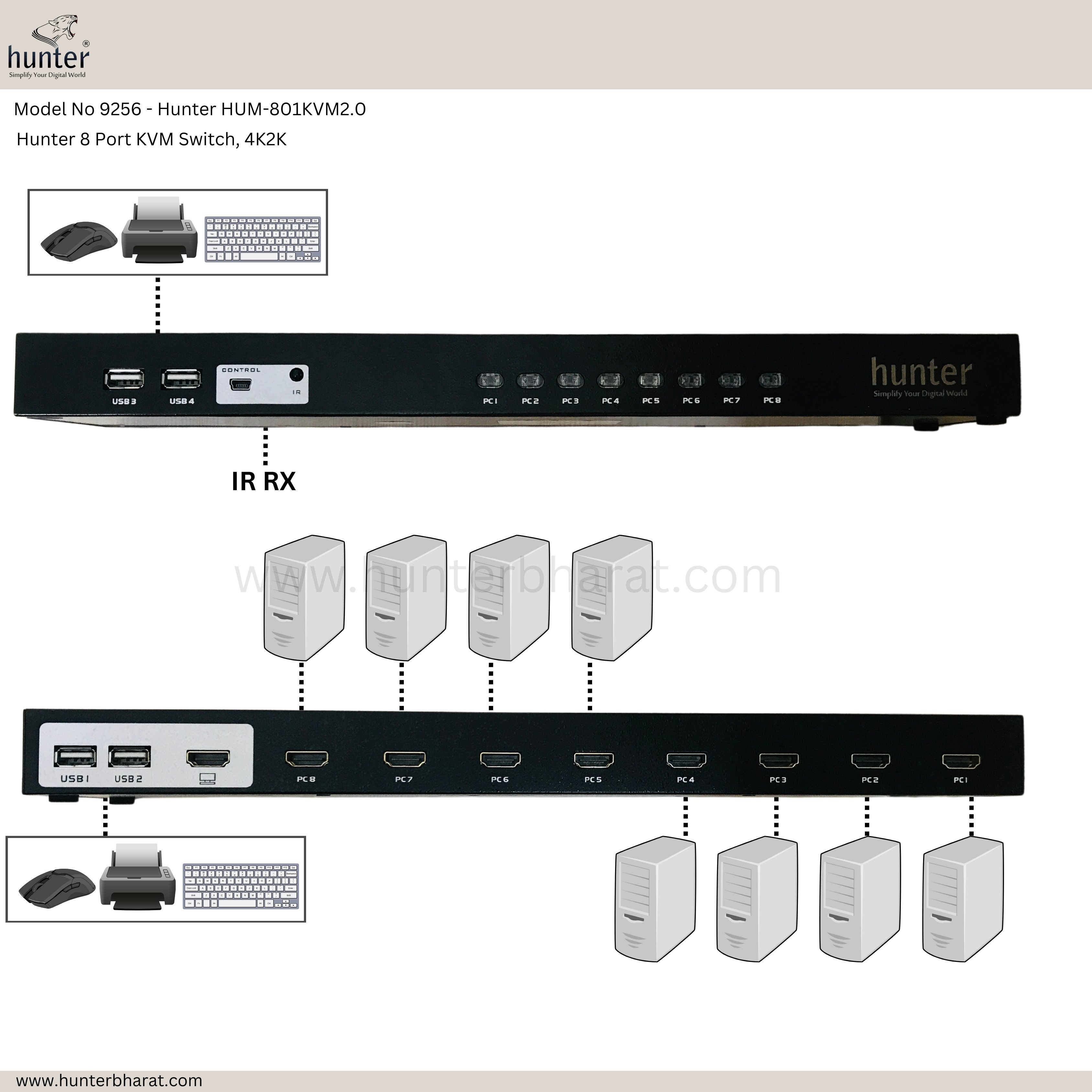 Hunter 8 Port KVM Switch, 4K2K@30hz-9256