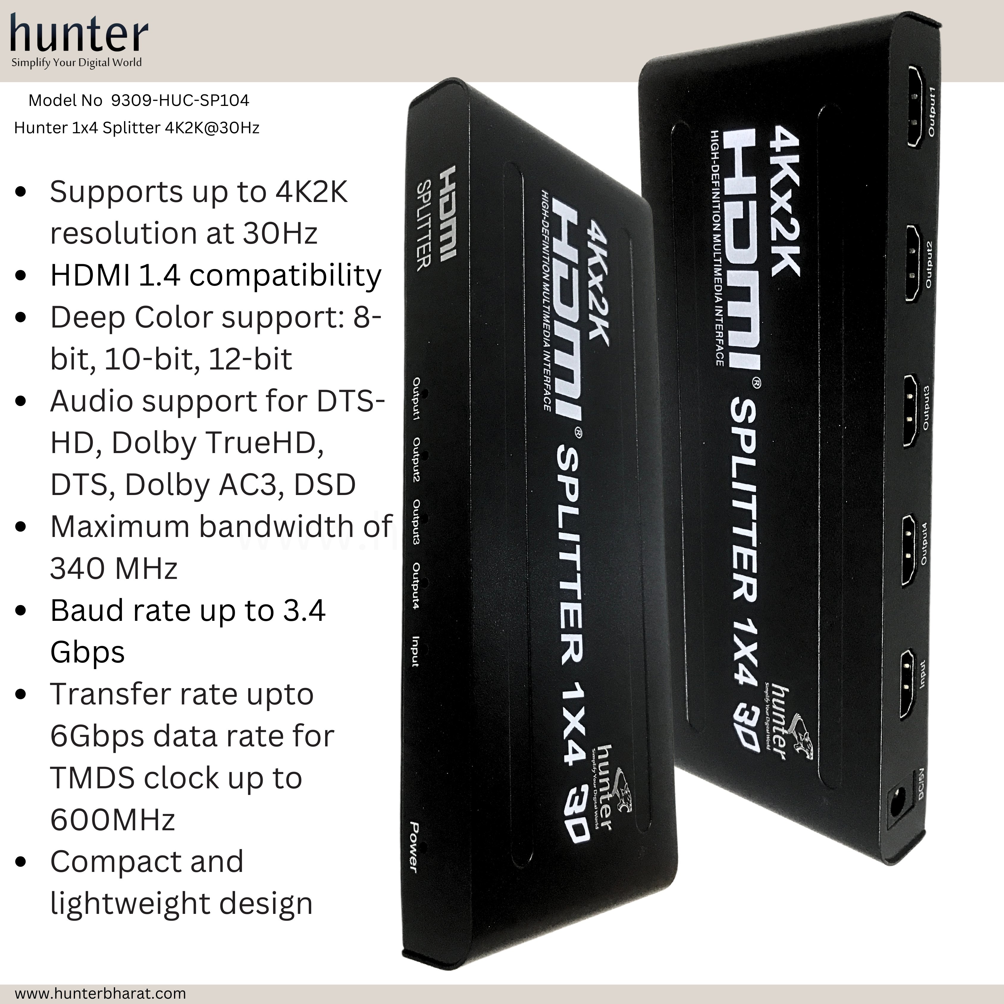 Hunter 1x4 Splitter 4K2K@30Hz-9309