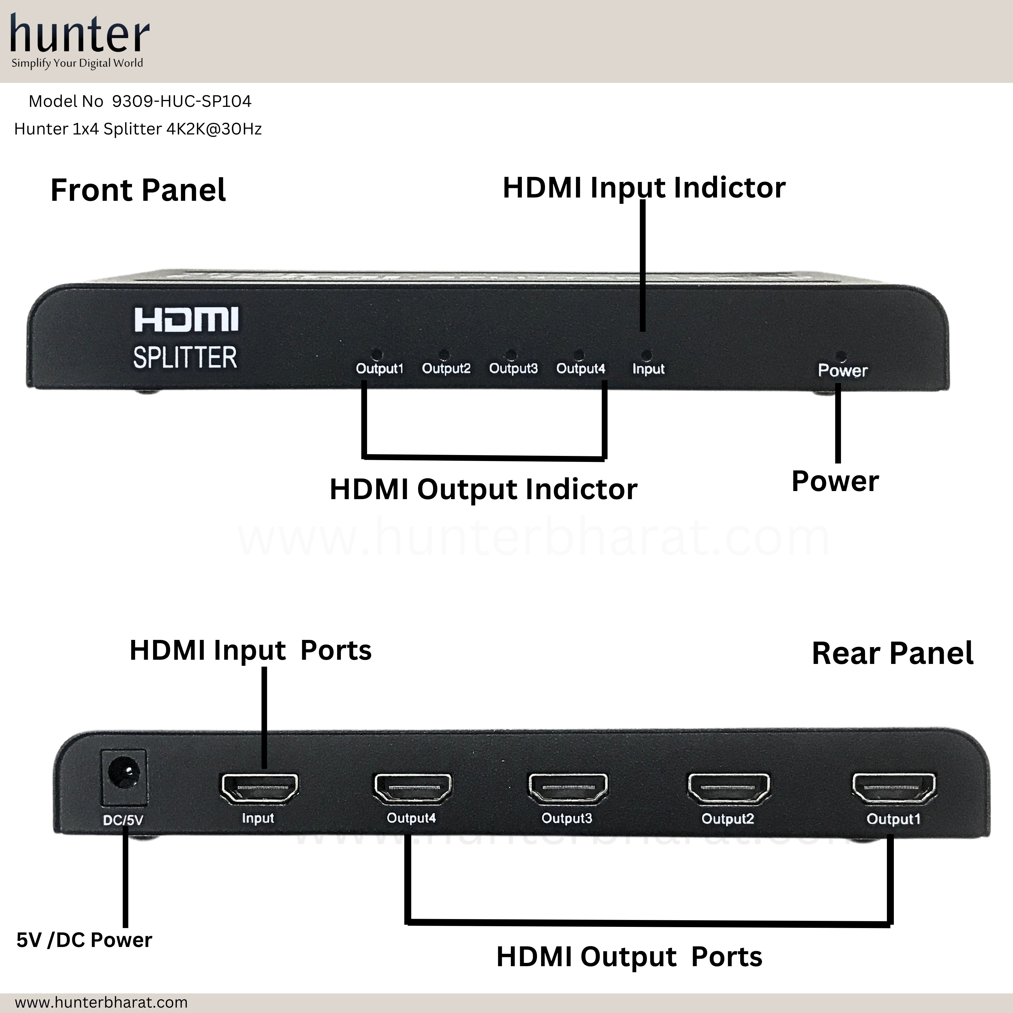 Hunter 1x4 Splitter 4K2K@30Hz-9309