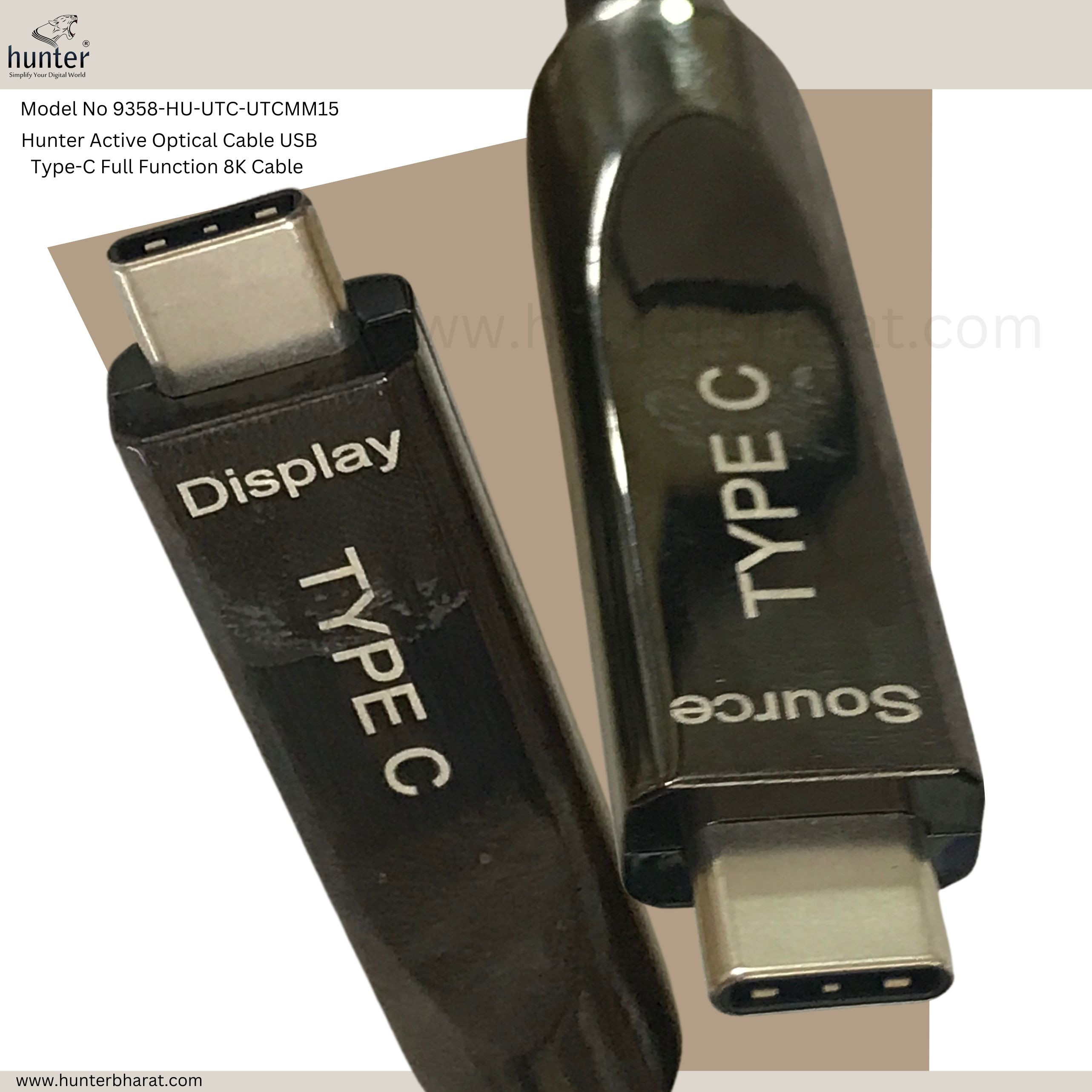 High-Speed USB Type-C Fiber Cable - 15m, 8K@60Hz, 10Gbps | Hunter Bharat