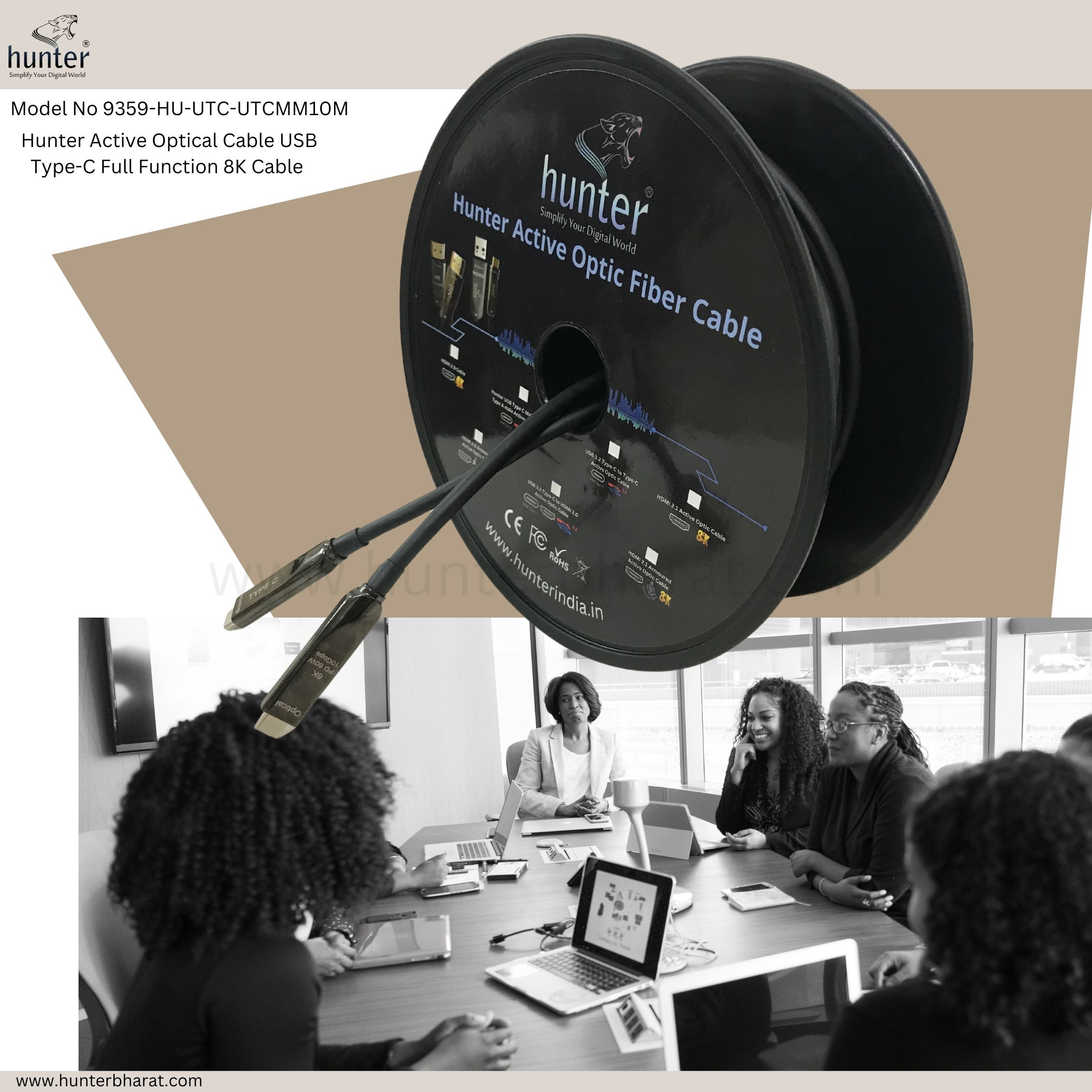 High-Speed USB Type-C Fiber Cable - 10m, 8K@60Hz, 10Gbps | Hunter Bharat