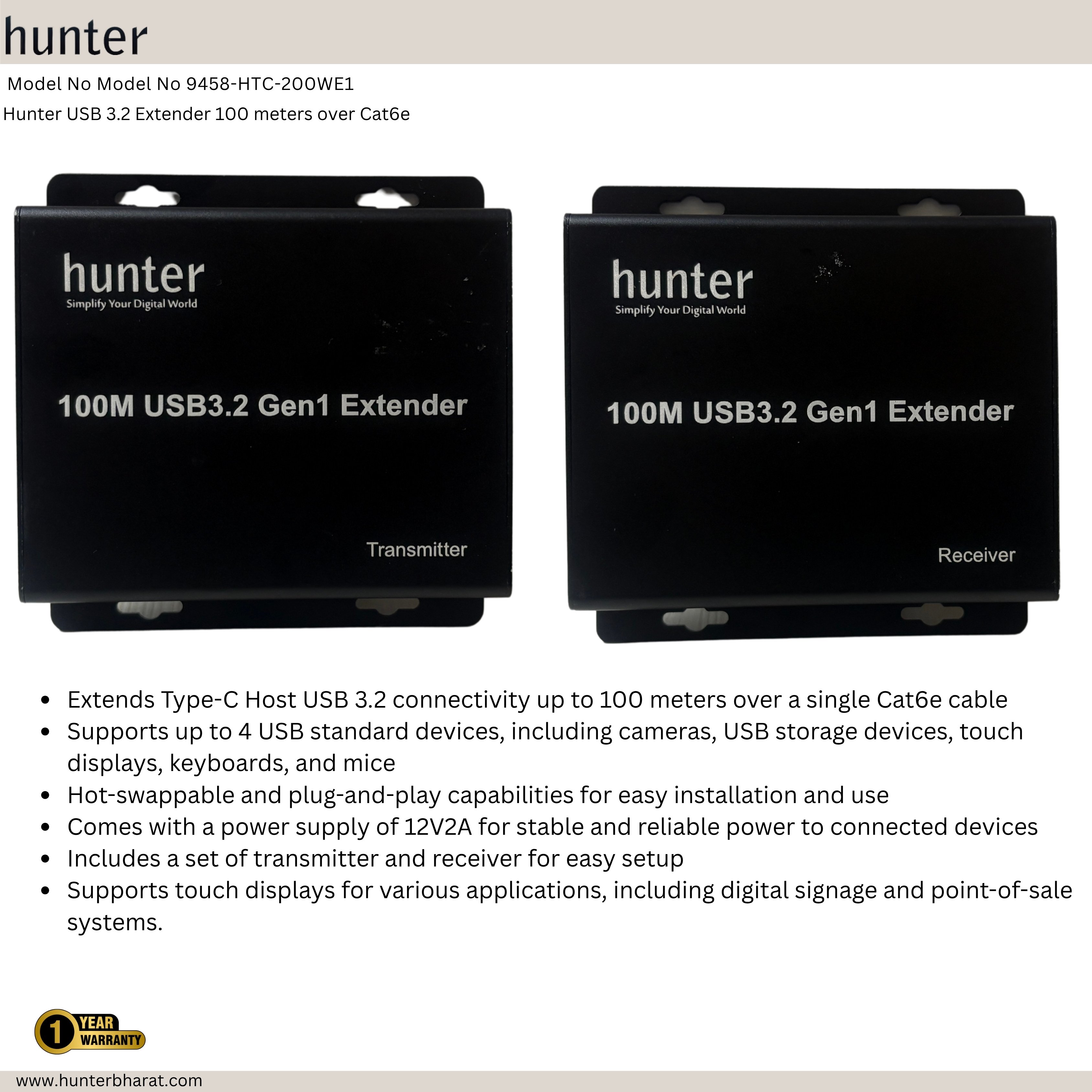 Hunter Type-C USB 3.2 Extender 100 meters over Cat6e-9459 - 9459-HUC ...