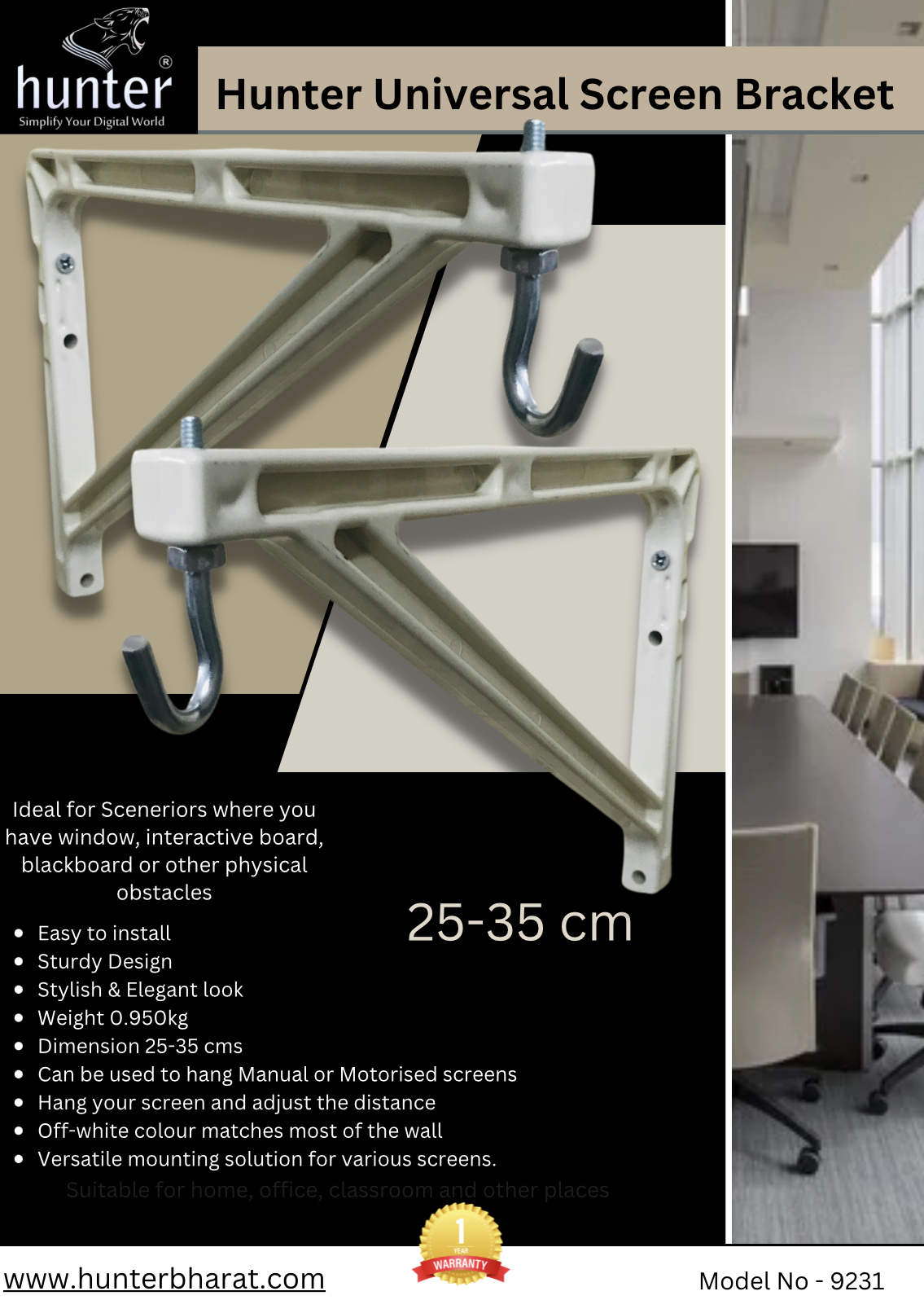 Hunter Universal Screen Bracket 25-35cms-9231