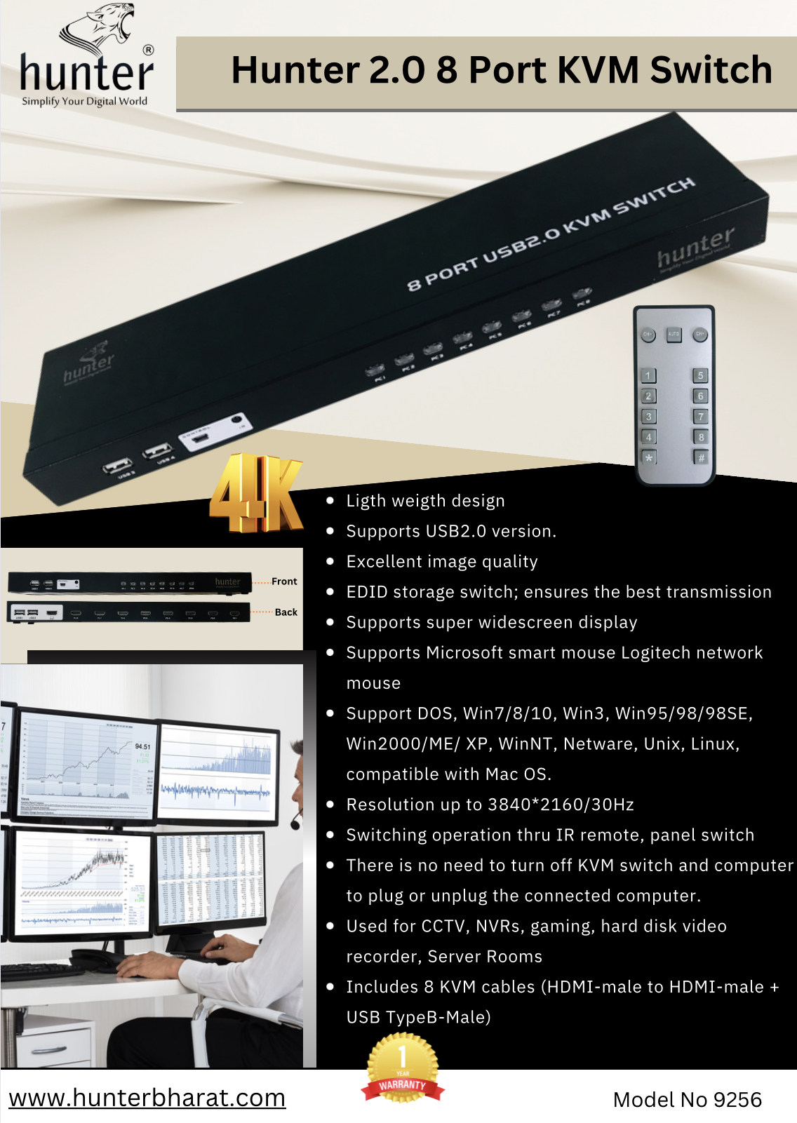 Hunter 4X1 HDMI KVM Switch USB2.0-9254