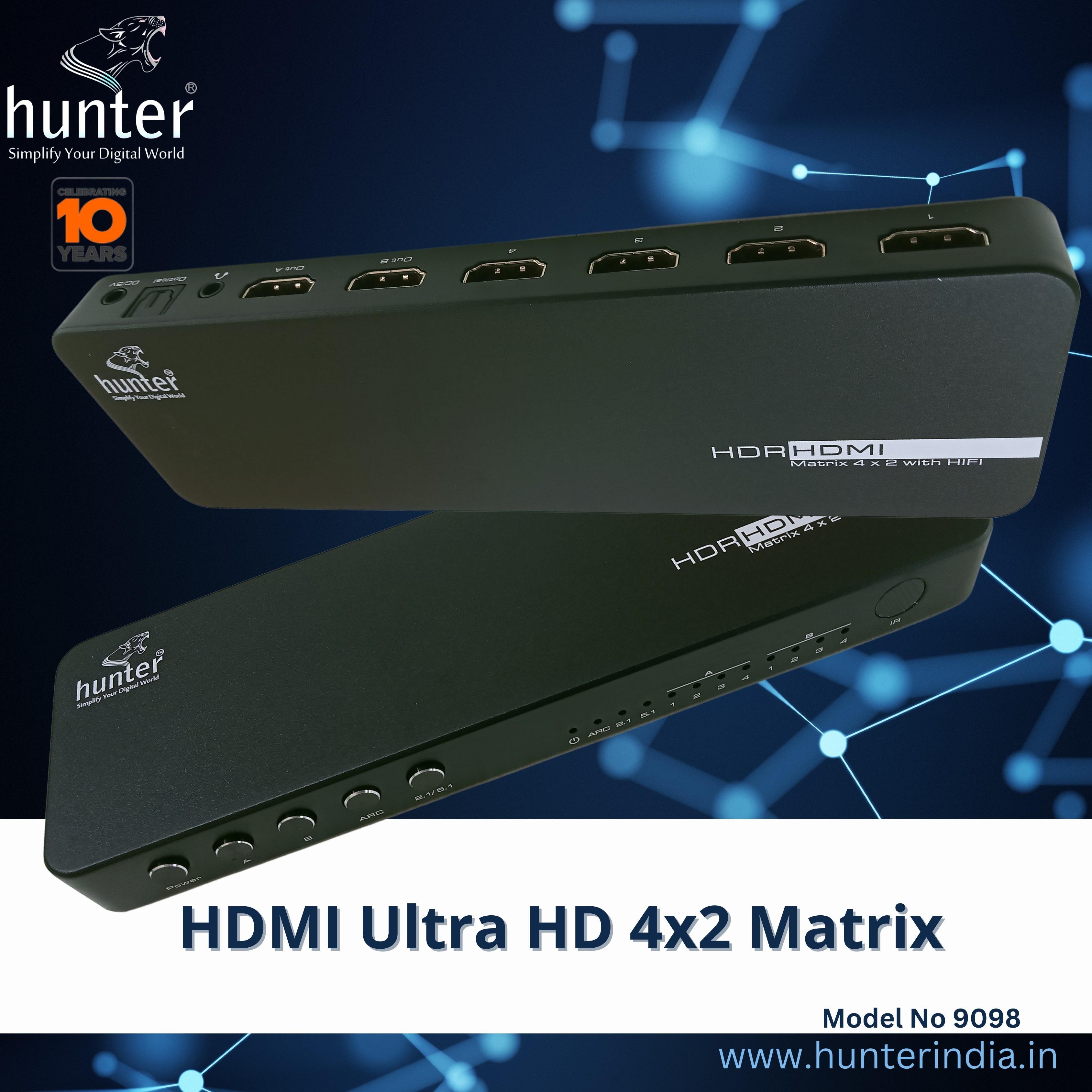 Hunter HTE-M402A HDMI Ultra HD 4x2 Matrix | 4K-2K/60Hz, HDCP 2.2, 18 ...