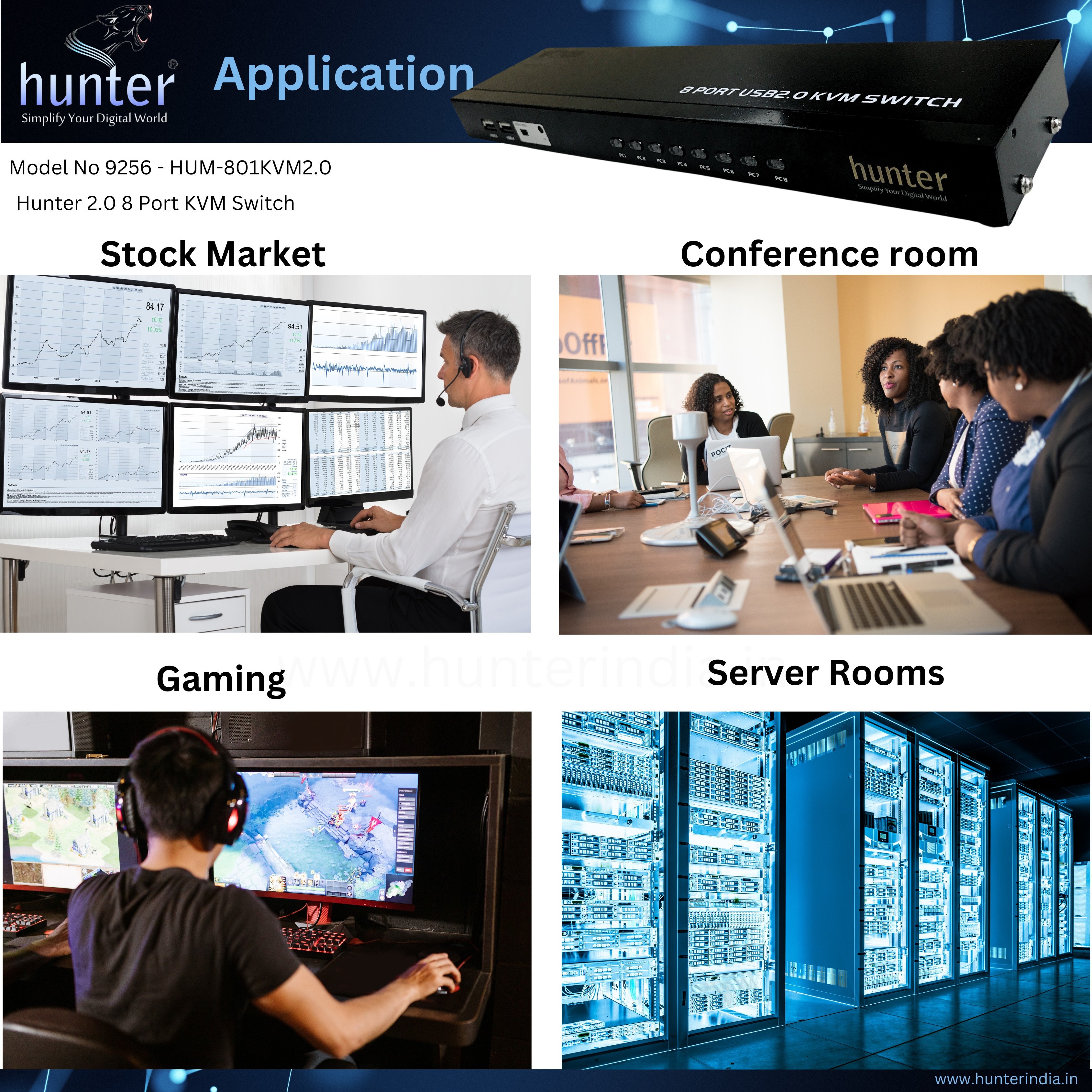 Hunter 8 Port KVM Switch, 4K2K@30hz-9256