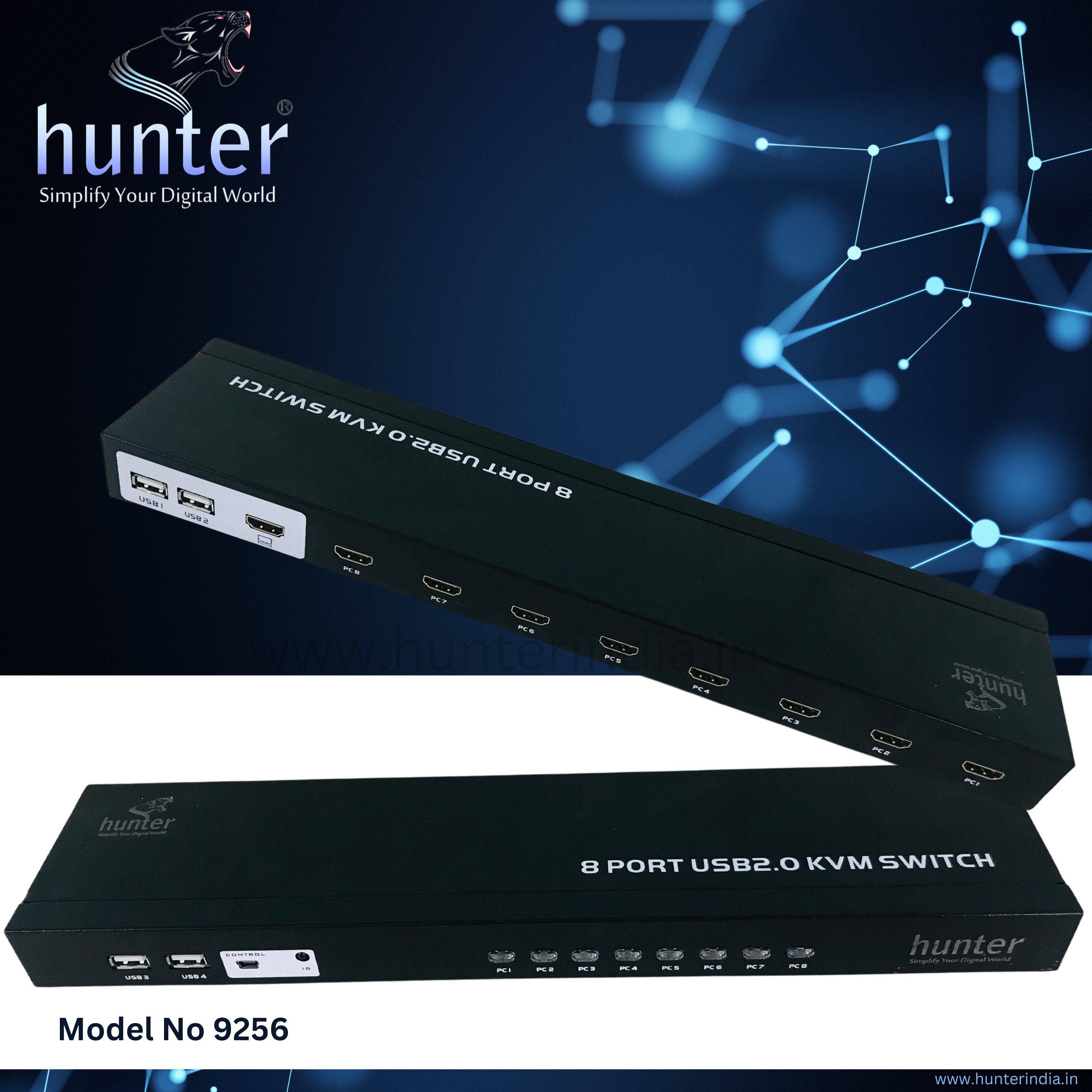 Hunter 8 Port KVM Switch, 4K2K@30hz-9256