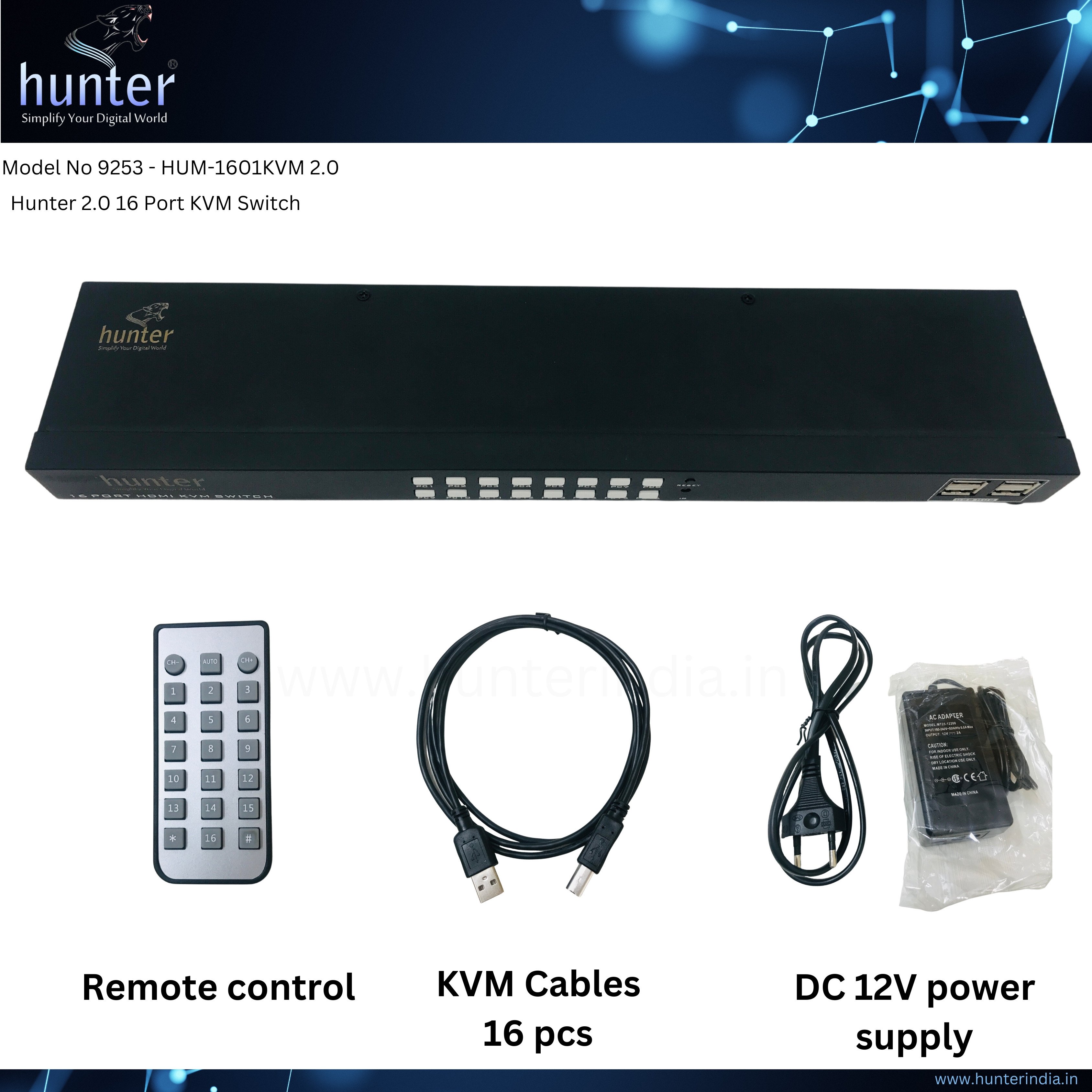 Hunter 16 Port KVM Switch, 4K2K@30hz-9253