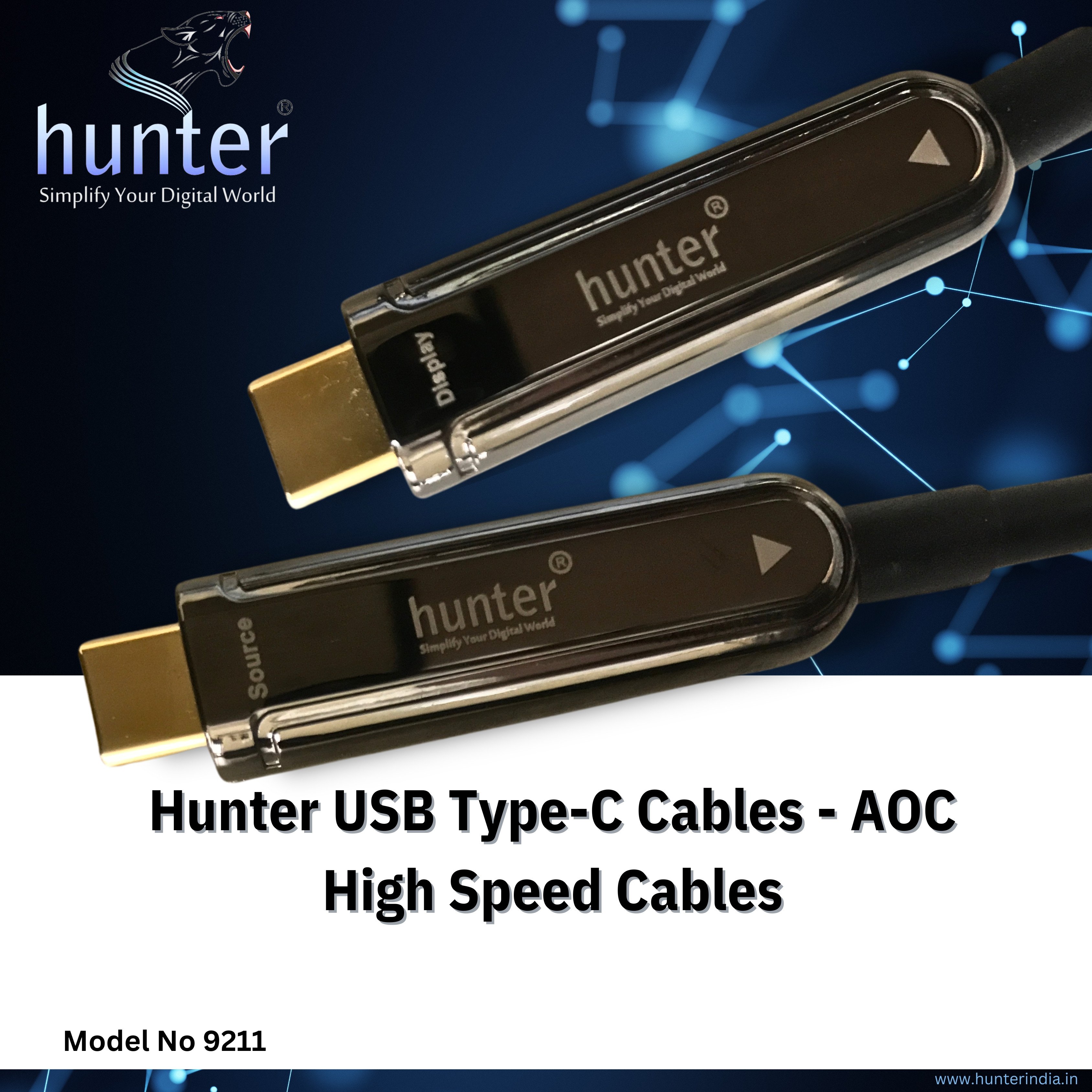 Hunter Type C to Type C Active Optical Cable AOC 15M | 4K@60Hz | Male ...