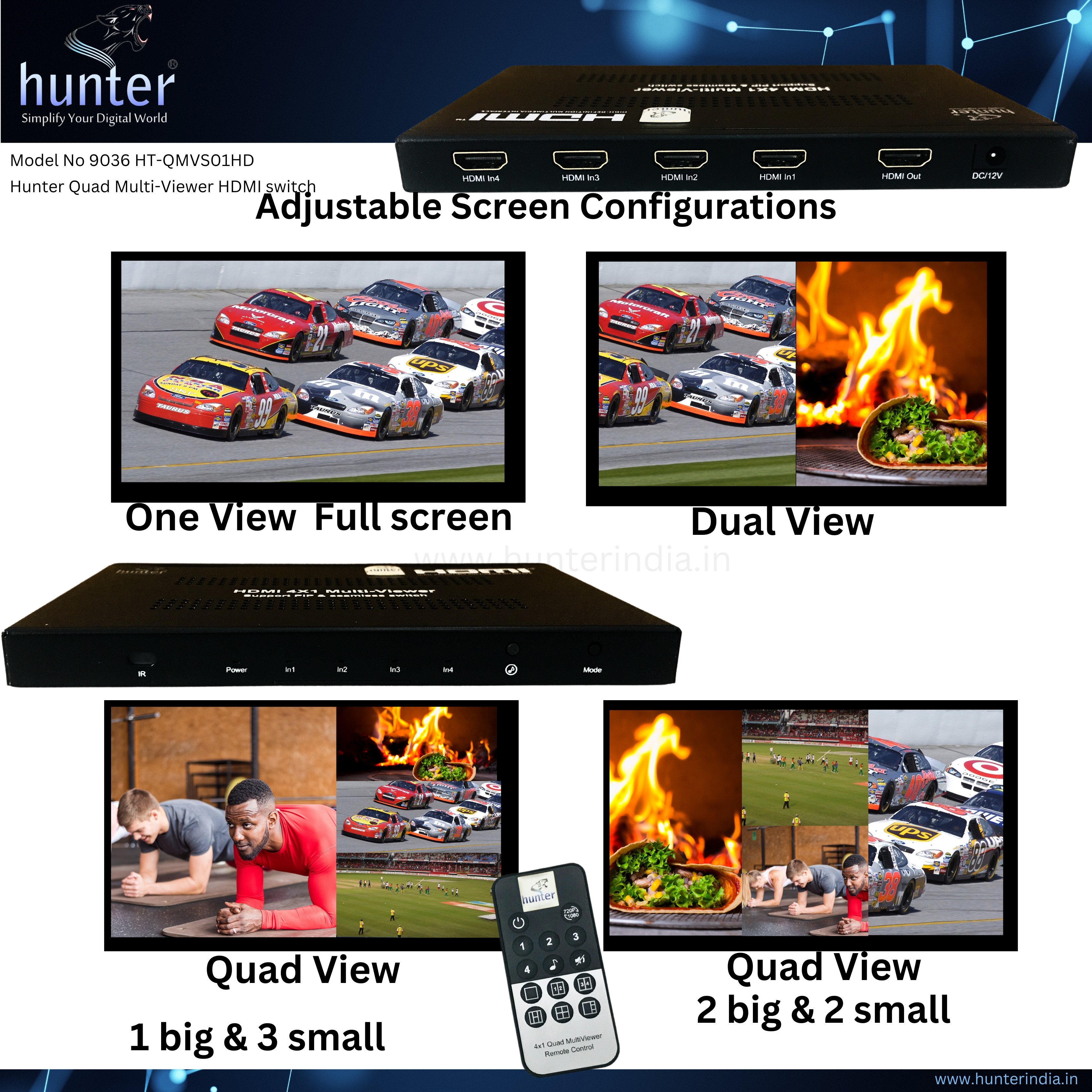 Quad Multi-Viewer HDMI switch |Hunter Quad Multi-Viewer HDMI Switch ...