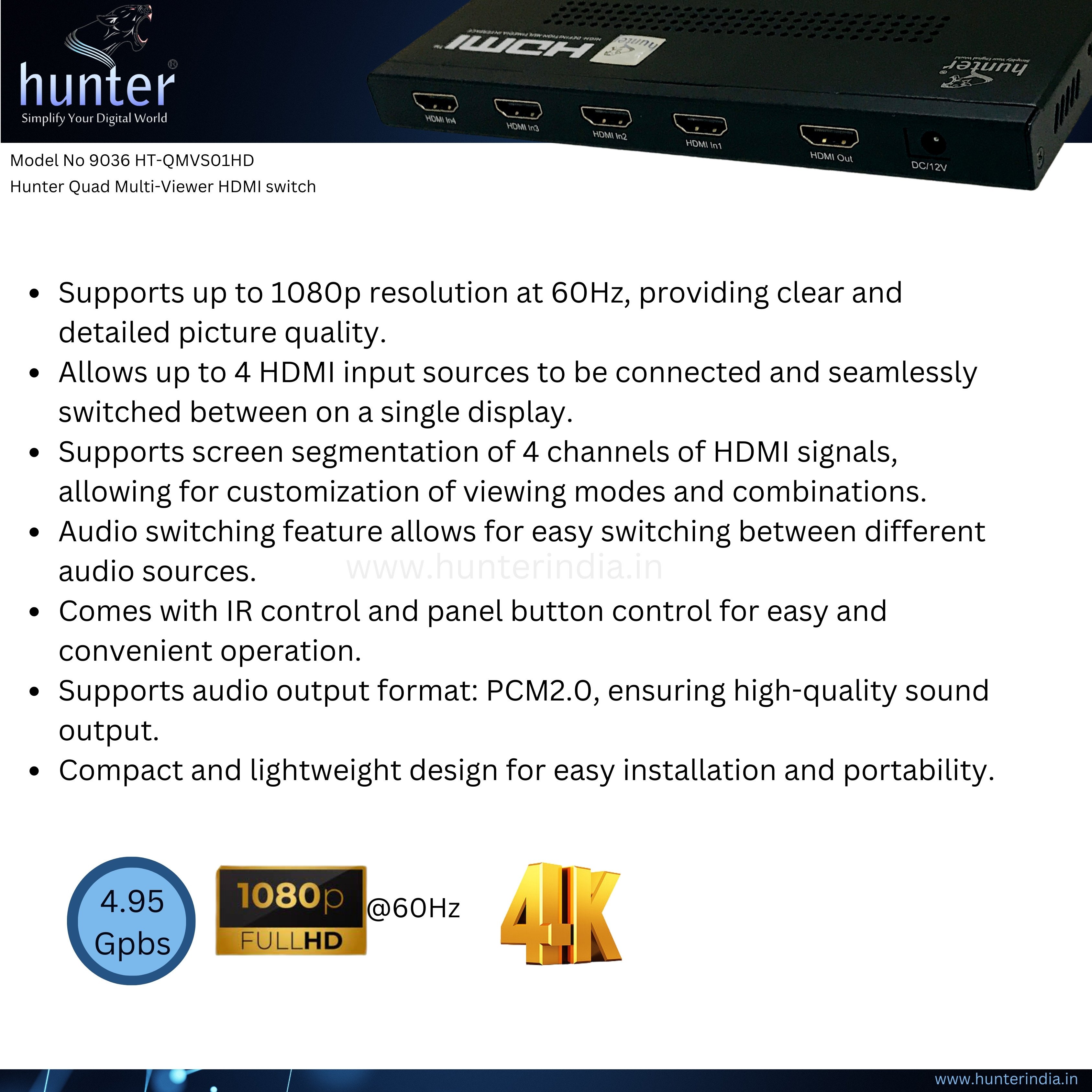 Quad Multi-Viewer HDMI switch |Hunter Quad Multi-Viewer HDMI Switch ...