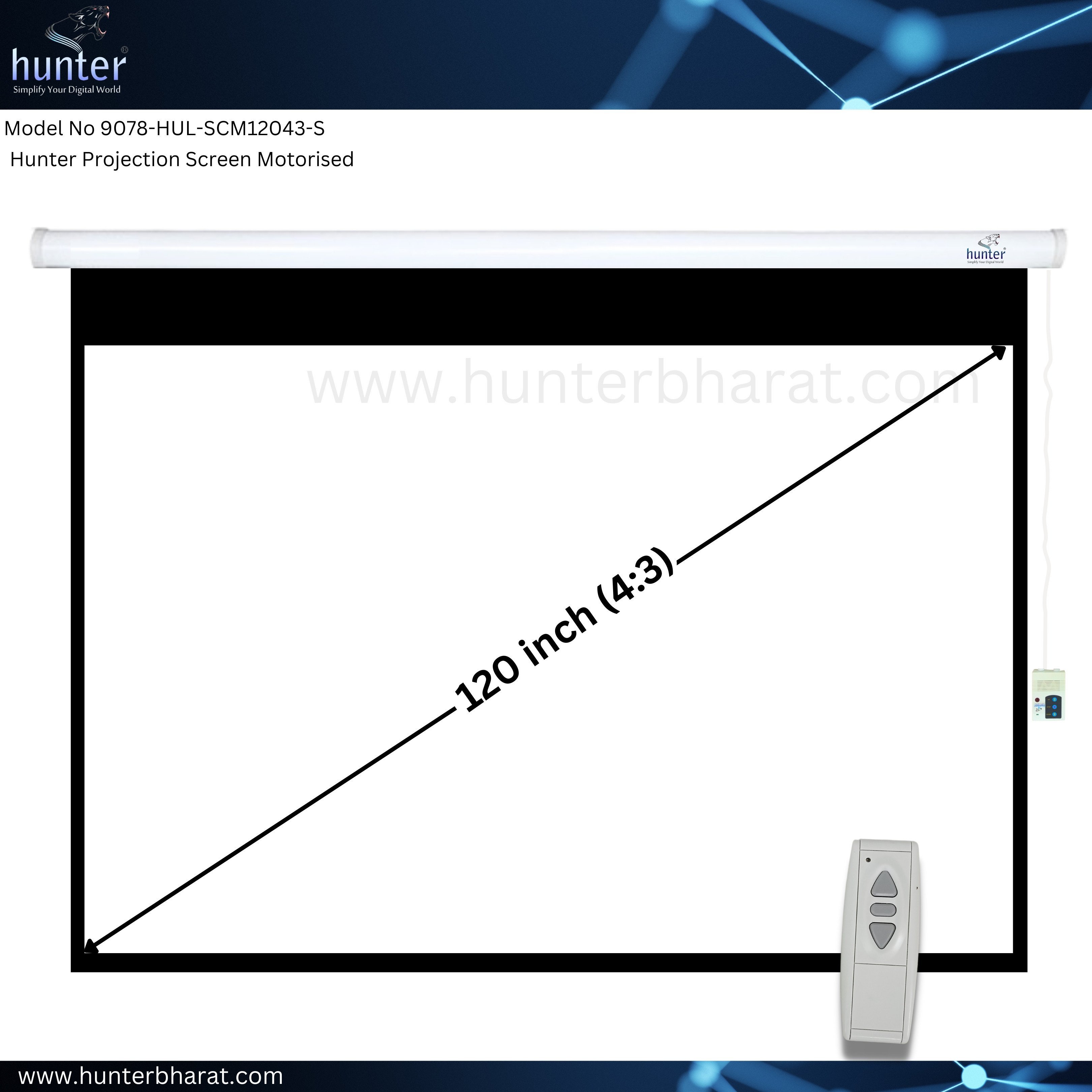 Hunter Projection Screen Motorized 120" diagonal 6x8 4:3