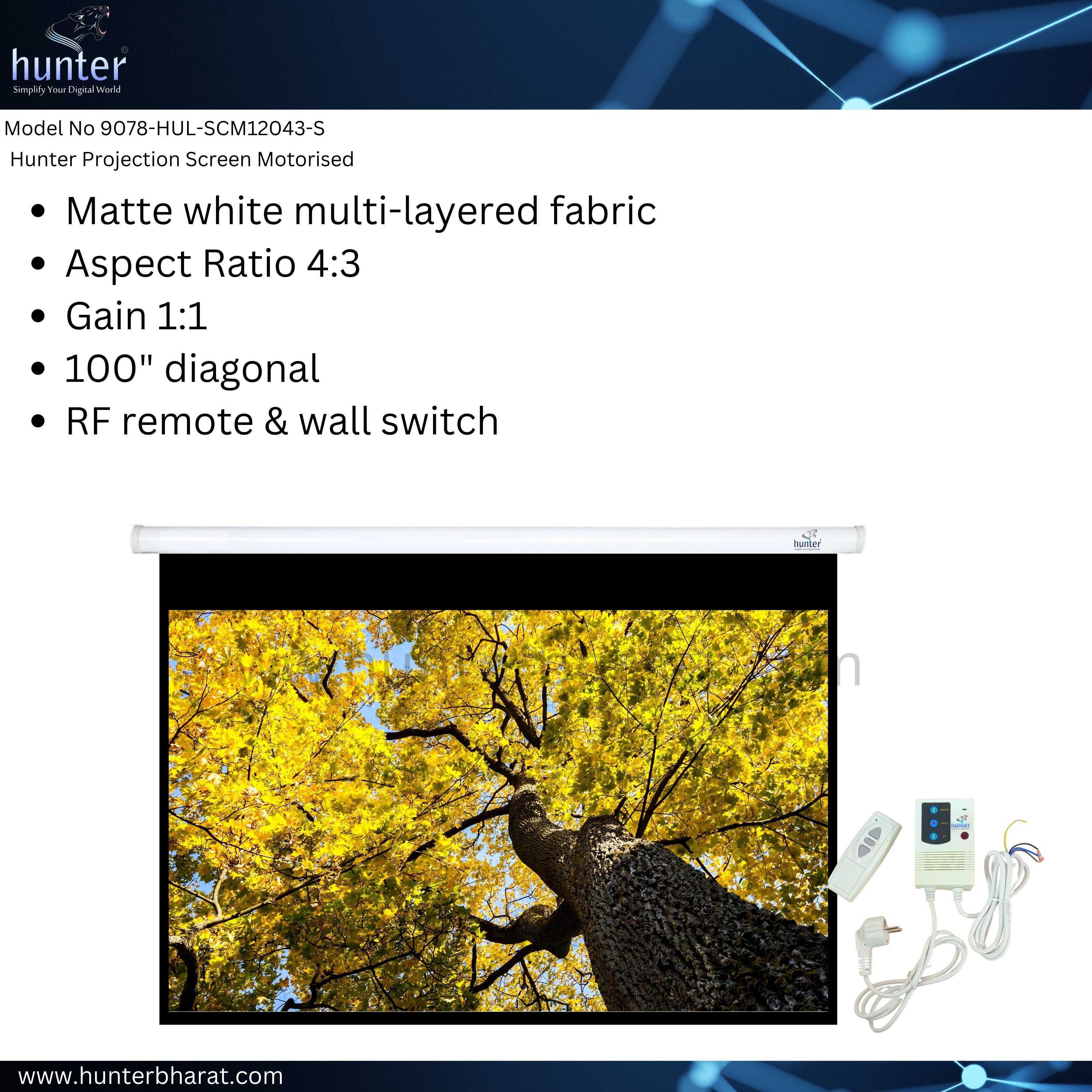 Hunter Projection Screen Motorized 120" diagonal 6x8 4:3